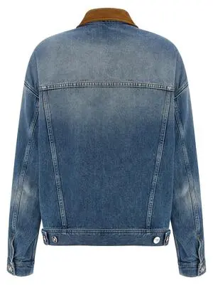 Versace Trucker Denim Jacket With Suede Collar
