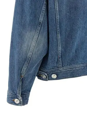 Versace Trucker Denim Jacket With Suede Collar