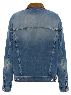 Versace Trucker Denim Jacket With Suede Collar