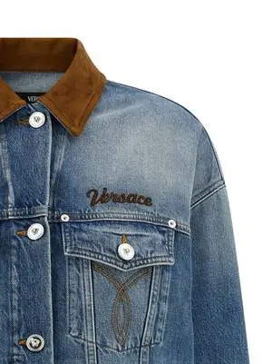 Versace Trucker Denim Jacket With Suede Collar