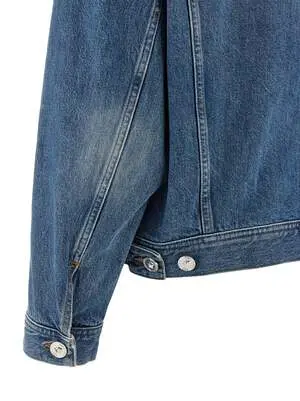 Versace Trucker Denim Jacket With Suede Collar