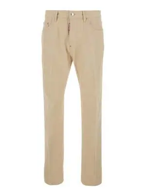 Dsquared2 Beige Cotton Jeans With Back Logo Patch - Multicolor