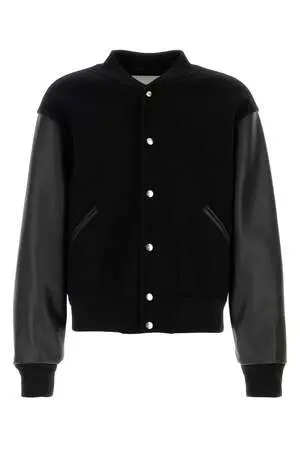 JIL SANDER Wool Bomber Jacket With Leather Sleeves - Black