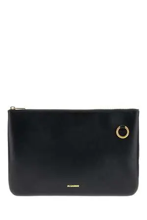 JIL SANDER Black Leather Pouch With Gold Tone Hardware