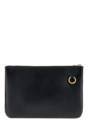 JIL SANDER Black Leather Pouch With Gold Tone Hardware