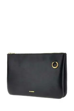 JIL SANDER Black Leather Pouch With Gold Tone Hardware - Multicolor