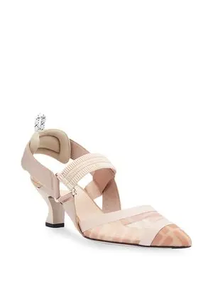 Fendi Colibrì Leather And Mesh Slingbacks