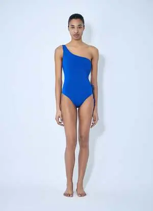 Max Mara Asymmetrical One-shoulder Swimsuit With Side Tie Detail - Blue