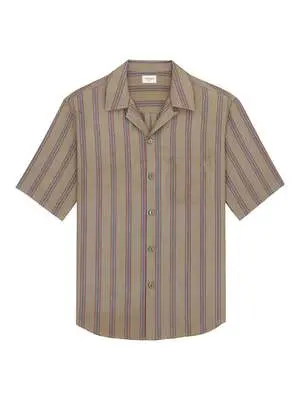 Saint Laurent Cassandre Shirt In Striped Cotton Twill - Gray
