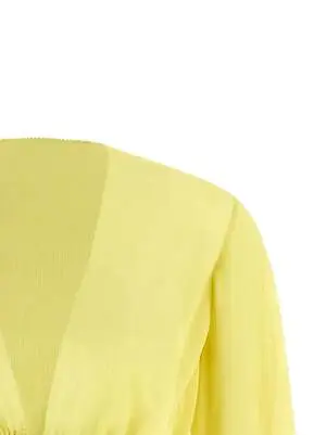 Alberta Ferretti Silk Drawstring Blouse With Flounced Sleeves