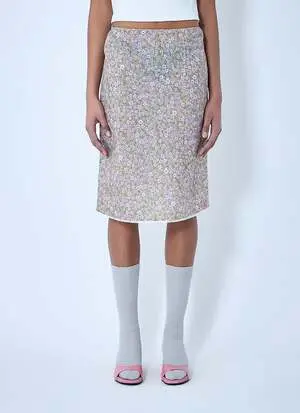 Prada Re-nylon Floral Midi Skirt - Gray