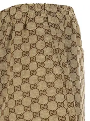 Gucci Beige Gg Motif Linen Blend Bermuda Shorts - Multicolor