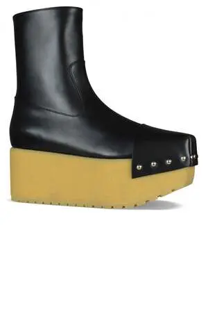 Moncler Leather Ankle Boots With Studded Square Toe And Wedge Sole