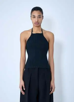 Jacquemus La Maille Tablier Ribbed Halter Neck Top - Blue