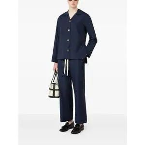 Max Mara Wide Leg Cotton Drawstring Trousers - Blue
