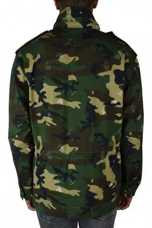 Off-White Camouflage Print Zipper Jacket With Removable Hood