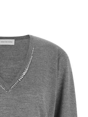 Dries Van Noten Tuomas Merino Wool Sweater With Crystal Embellishment - Gray