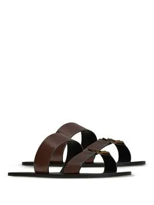 Saint Laurent Babylone Slides In Smooth Leather - Brown