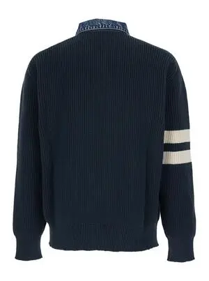 Dsquared2 Sweater With Denim Collar And Logo Embroidery