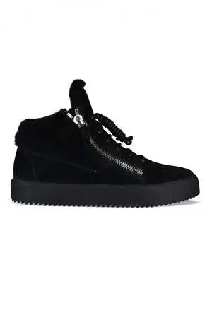 GIUSEPPE ZANOTTI Suede Fur Lined Zip-up Sneakers - Black