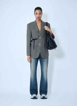 Balenciaga Single-breasted Check Pattern Blazer With Tie Detail - Gray