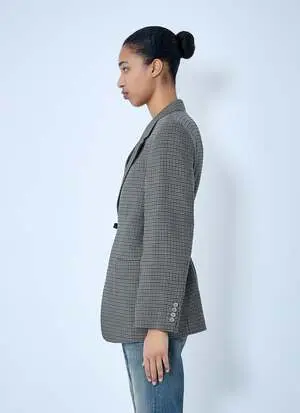 Balenciaga Single-breasted Check Pattern Blazer With Tie Detail - Gray