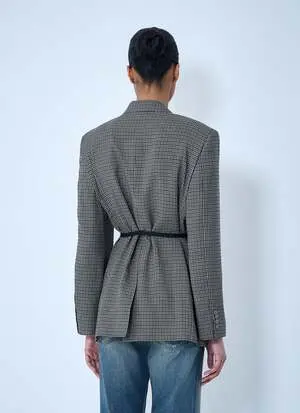 Balenciaga Single-breasted Check Pattern Blazer With Tie Detail - Gray