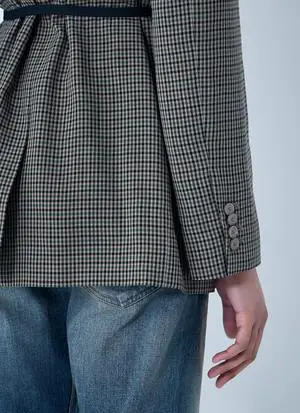 Balenciaga Single-breasted Check Pattern Blazer With Tie Detail - Gray