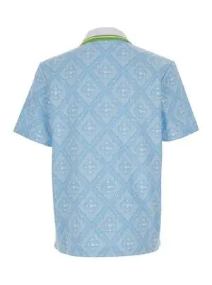 Casablanca Light Blue Polo Shirt With Classic Bicolor Collar And All-over Embroidery In Cotton Blend - Multicolor