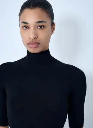 Max Mara High Neck Cropped Knit Top With Short Sleeves