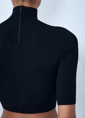 Max Mara High Neck Cropped Knit Top With Short Sleeves
