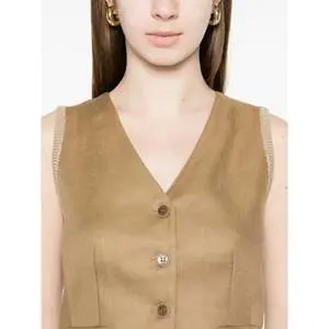 Max Mara Sleeveless V-neck Vest With Knitted Panel - Brown