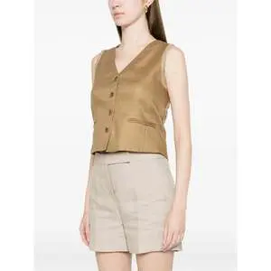 Max Mara Sleeveless V-neck Vest With Knitted Panel - Brown