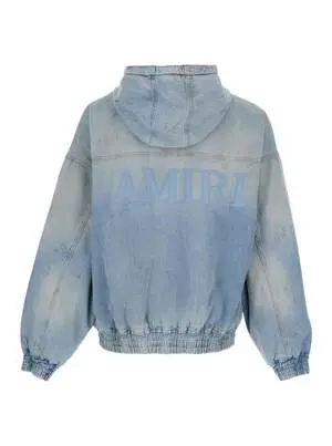 Amiri Denim Jacket With Drawstring Hood And Embroidered Logo