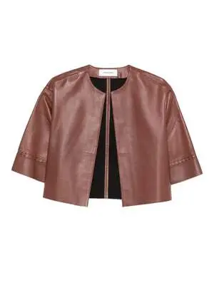 YVES SALOMON YVES SALOMON Laser-Cut Cropped Leather Jacket Red