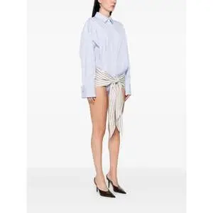 Attico Striped Cotton And Cupro Blend Shirt Dress With Knot Detail