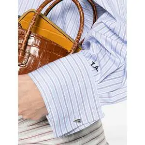 Attico Striped Cotton And Cupro Blend Shirt Dress With Knot Detail