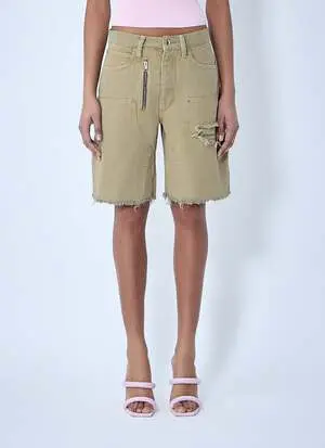 Alexander Wang Distressed Frayed Hem Denim Shorts - Cream