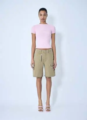 Alexander Wang Distressed Frayed Hem Denim Shorts - Cream