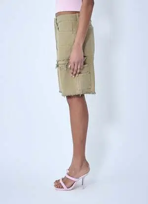 Alexander Wang Distressed Frayed Hem Denim Shorts - Cream