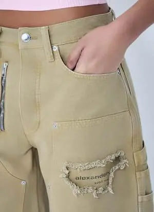 Alexander Wang Distressed Frayed Hem Denim Shorts - Cream