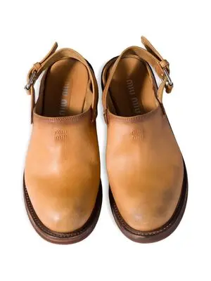Miu Miu Antiqued Leather Mules - Brown
