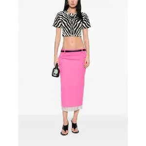 Attico Zebra Print Cropped Tie Detail Short Sleeve Top
