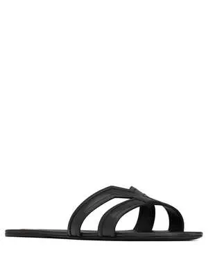 Saint Laurent Mabrouka Smooth Leather Slides - Black