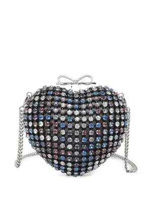 SELF-PORTRAIT Heart-shaped Clutch With Crystal Embellishment And Bow Detail - Multicolor