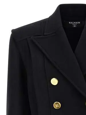 Balmain Double-breasted Peak Lapel Wool Blend Coat