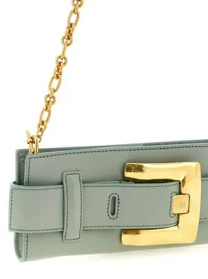Balmain Calf Leather Clutch With Anthem Buckle - Green