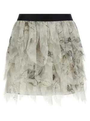 Max Mara Mxstalco" Printed Silk Organza Mini Skirt - Gray