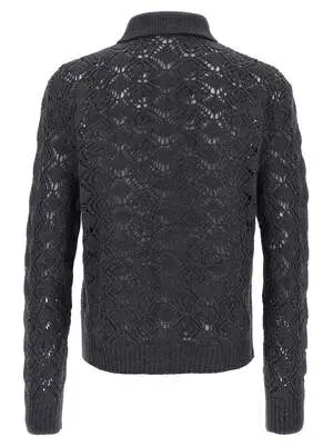 JIL SANDER Openwork Wool Cardigan - Gray