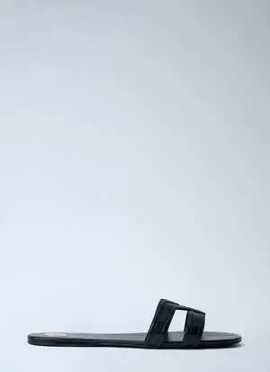 Saint Laurent Mabrouka Leather Slide Sandals - Black
